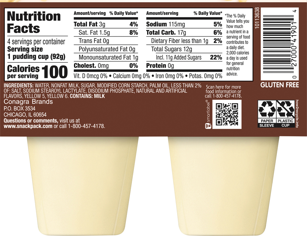 Snack Pack Pudding, Vanilla-Planogram-Back