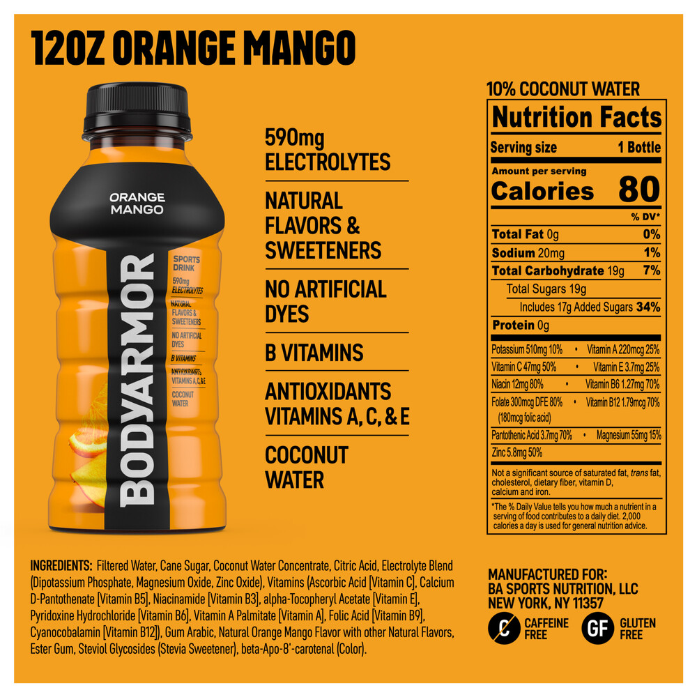 BODYARMOR Orange Mango Electrolyte Sports Drink-Nutrition-Facts