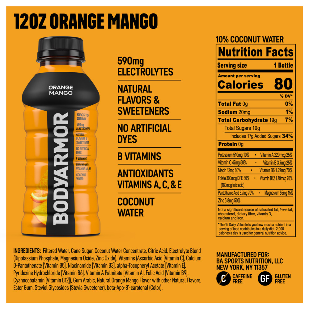 BODYARMOR Orange Mango Electrolyte Sports Drink-Ingredients