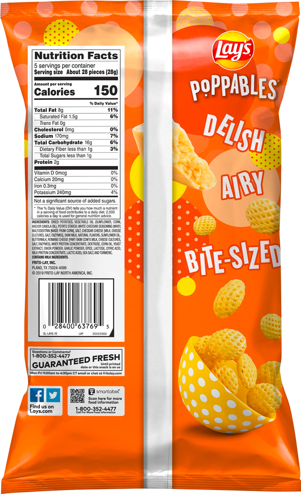 Lay's Poppables Potato Snacks, White Cheddar Flavored-Planogram-Back