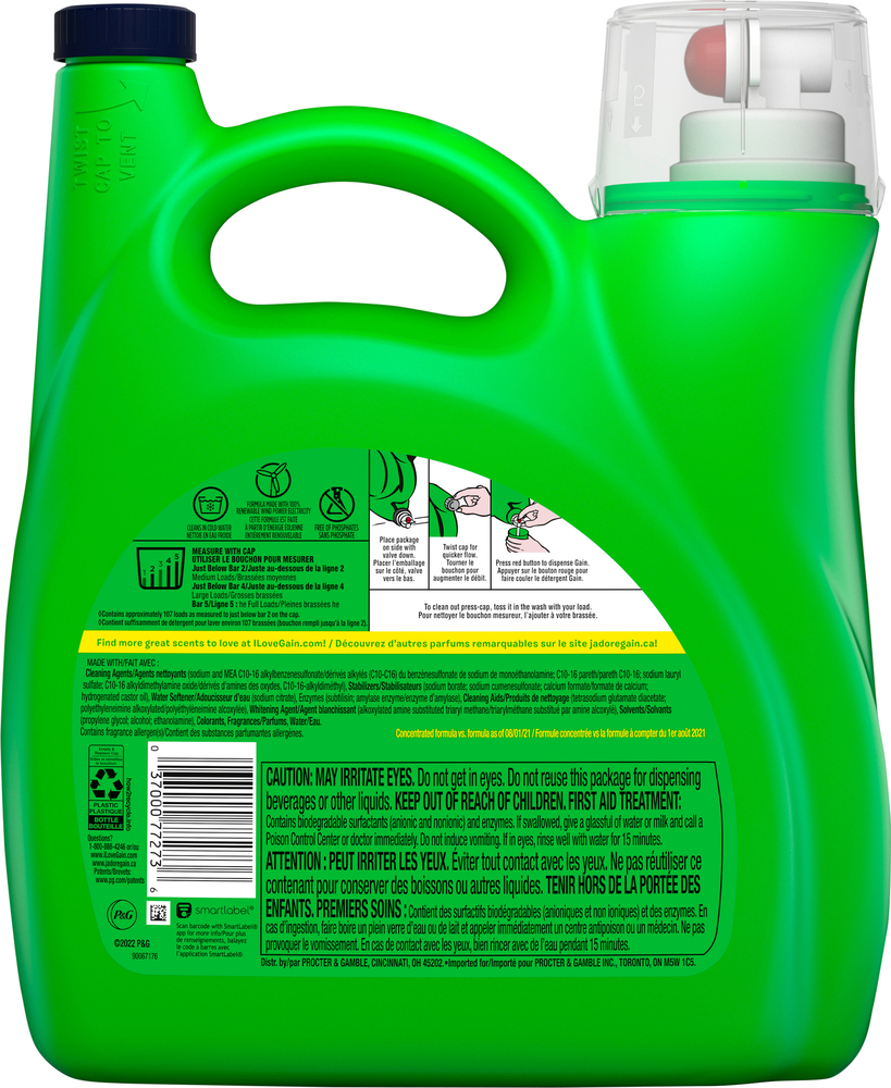Gain Gain Liquid Laundry Detergent, Original Scent, 107 Loads, 154 oz ...