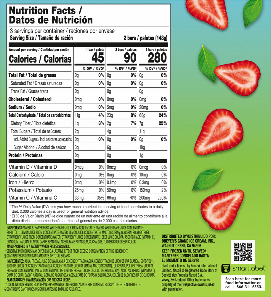 Outshine Strawberry Frozen Fruit Bars with No Sugar Added, 6 Count ...