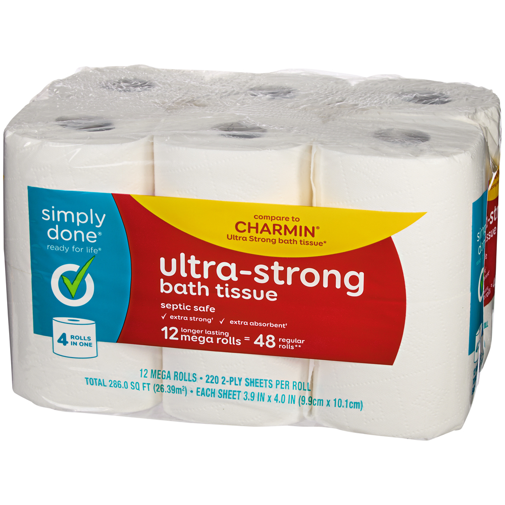 Simply Done Bath Tissue, Ultra-Strong, Mega, 2 Ply-Front-Right-Elevated