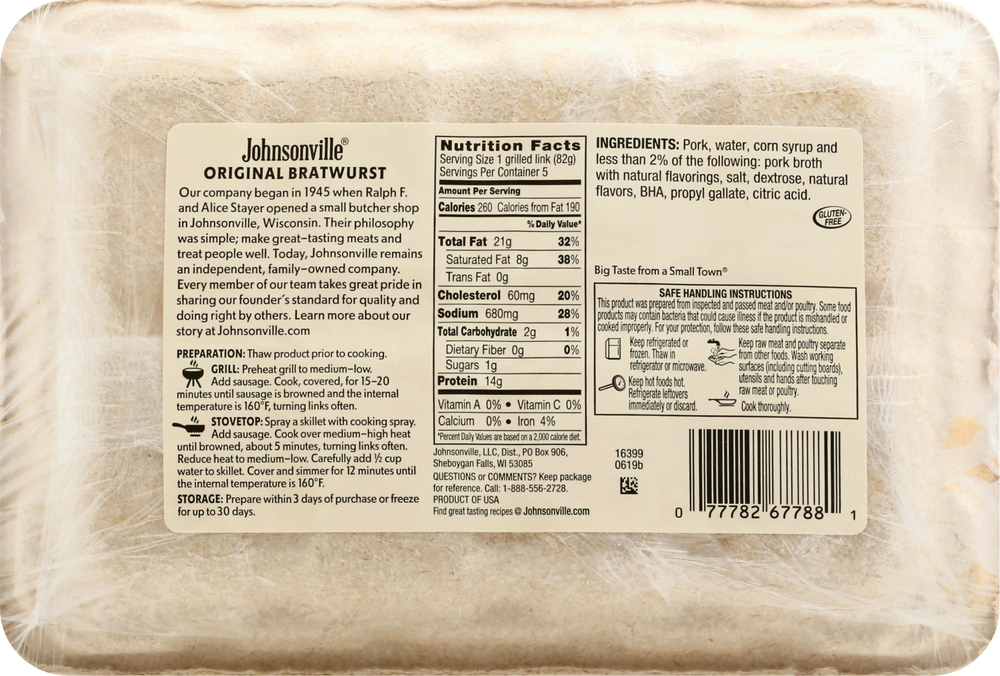 Johnsonville Bratwurst, Original-Planogram-Back