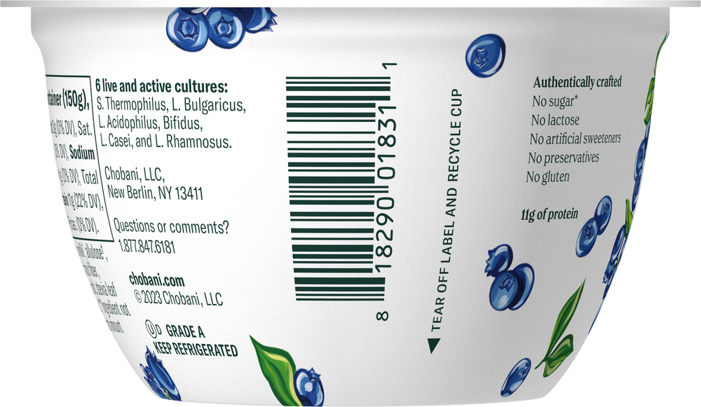 Chobani Yogurt, Greek, Nonfat, Zero Sugar, Blueberry Flavored-Planogram ...