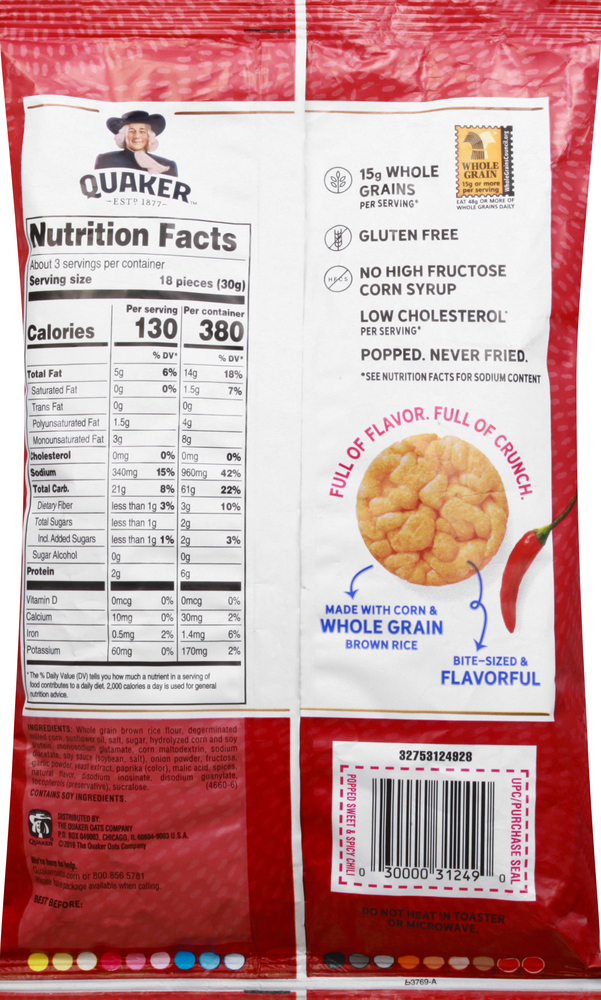Quaker Rice Crisps, Gluten Free, Sweet & Spicy Chili-Planogram-Back