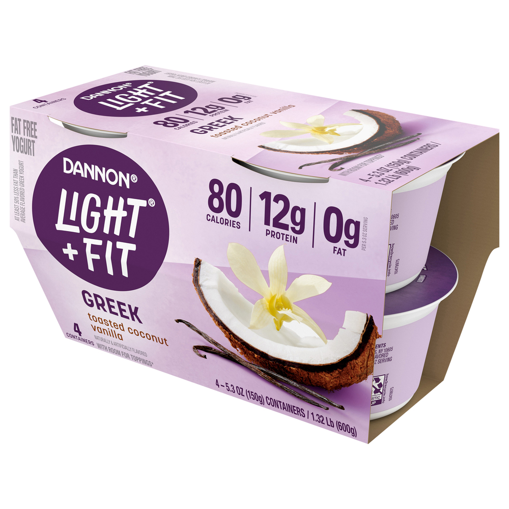 Dannon Light + Fit Yogurt, Fat Free, Greek, Toasted Coconut Vanilla ...