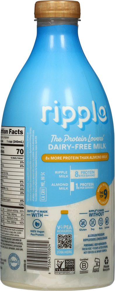 Ripple Milk, Plant-Based, Dairy-Free, Unsweetened Original-Planogram-Back