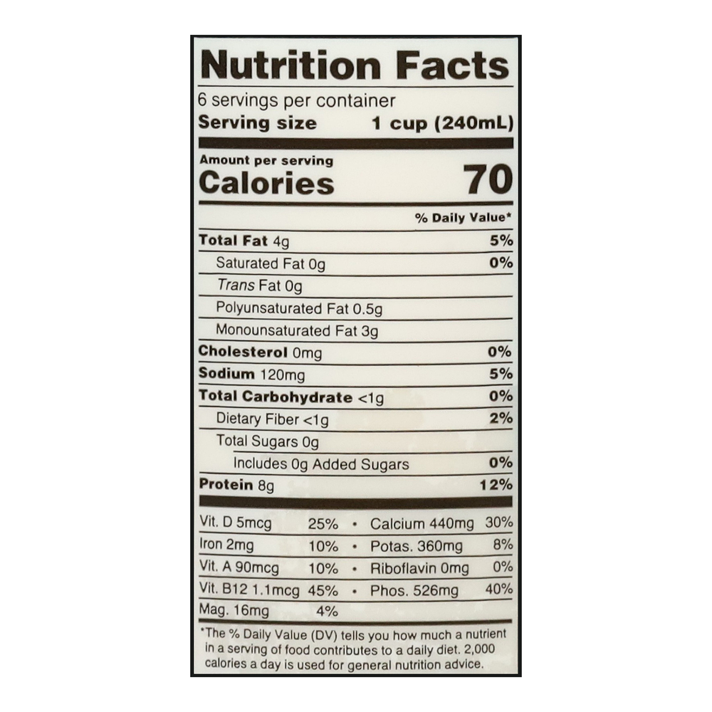 Ripple Milk, Plant-Based, Dairy-Free, Unsweetened Original-Nutrition-Facts