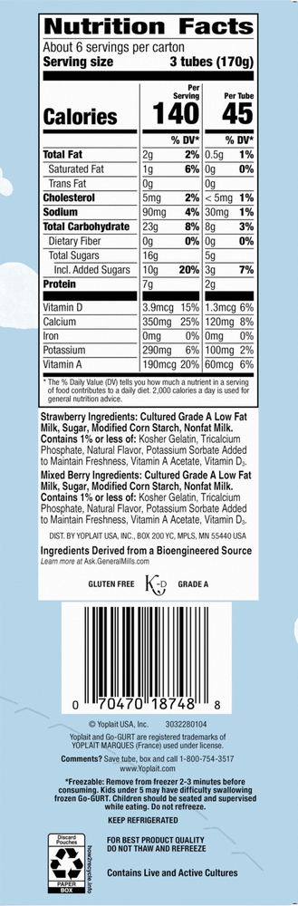 Go-Gurt Simply Yogurt, Low Fat, Strawberry, Mixed Berry, Value Pack-Planogram-Left