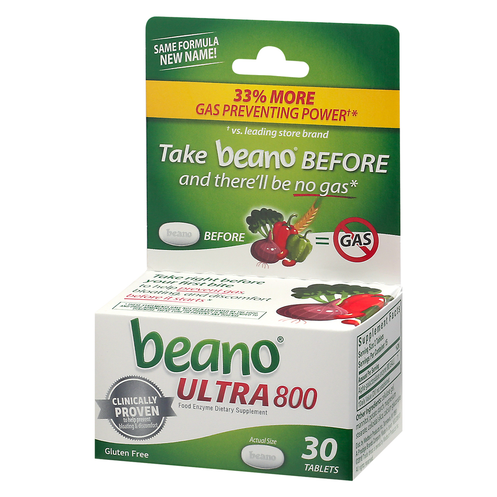 Beano Food Enzyme Dietary Supplement, Ultra 800, Tablets-Front-Right ...