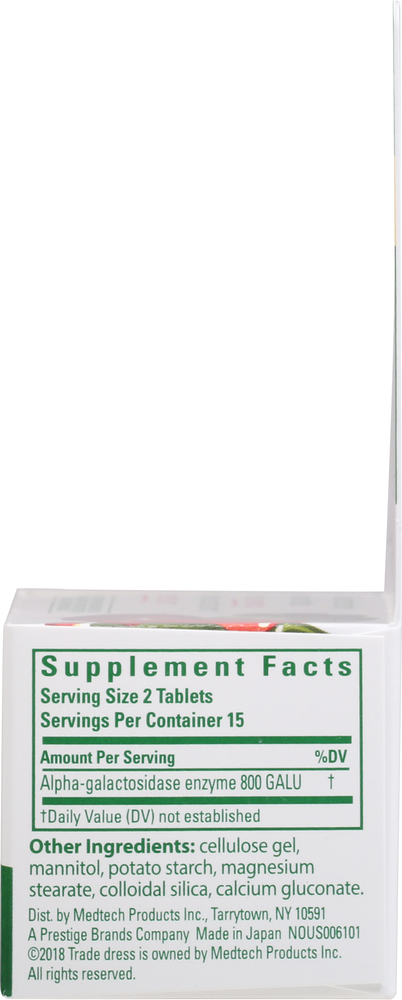 Beano Food Enzyme Dietary Supplement, Ultra 800, Tablets-Planogram-Right