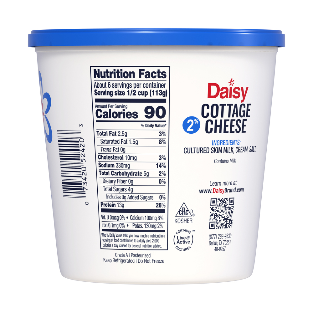 Daisy Pure & Natural Cottage Cheese, 2% Milkfat, Small Curd, Low Fat ...