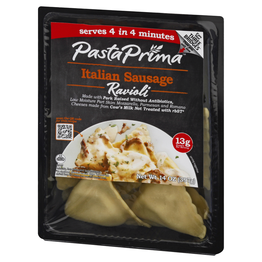 Pasta Prima Ravioli, Italian Sausage-Front-Right-Elevated
