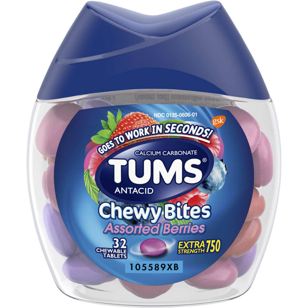 Tums Antacid, Chewy Bites, Extra Strength, 750 mg, Chewable Tablets ...