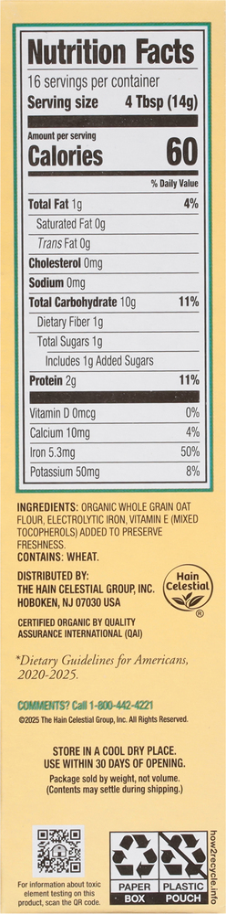 Earth's Best Organic Oatmeal Cereal, Whole Grain-Planogram-Right