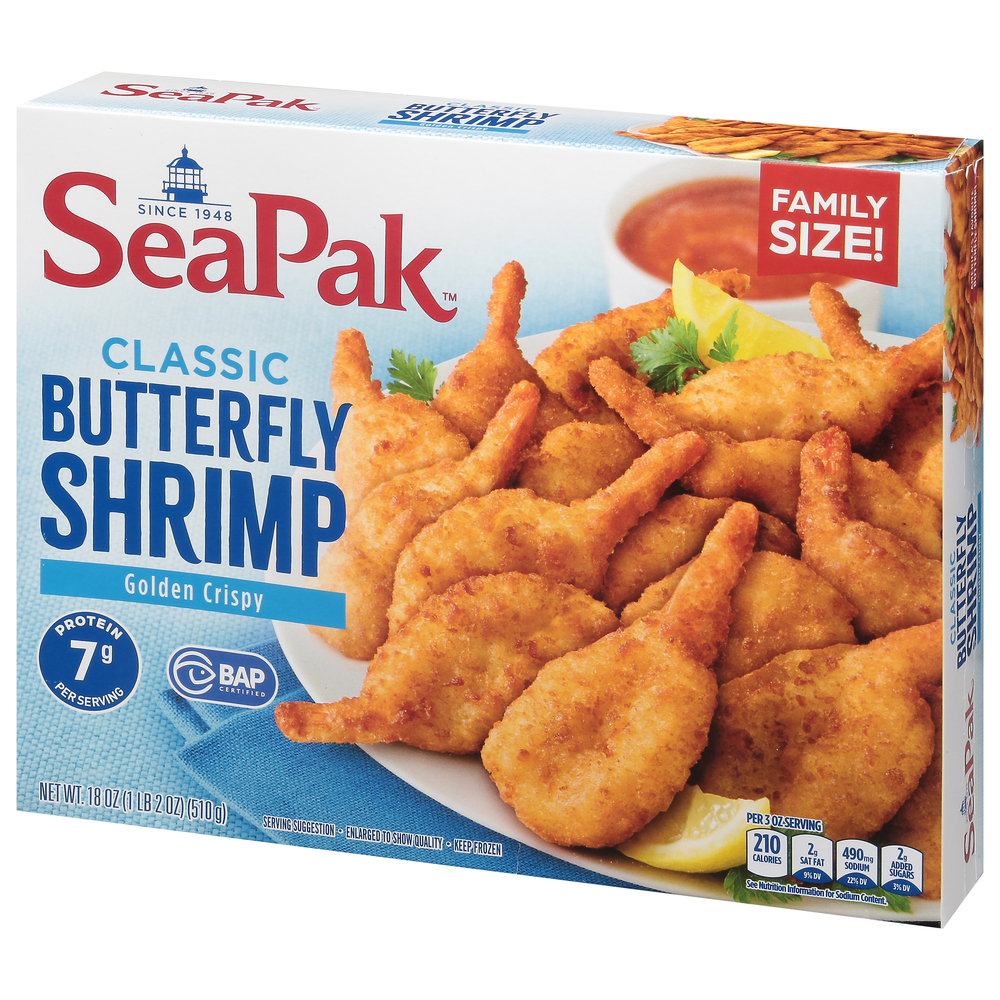 SeaPak Butterfly Shrimp, Golden Crispy, Classic, Family Size-Front ...