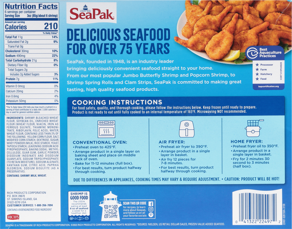 SeaPak Butterfly Shrimp, Golden Crispy, Classic, Family Size-Planogram-Back