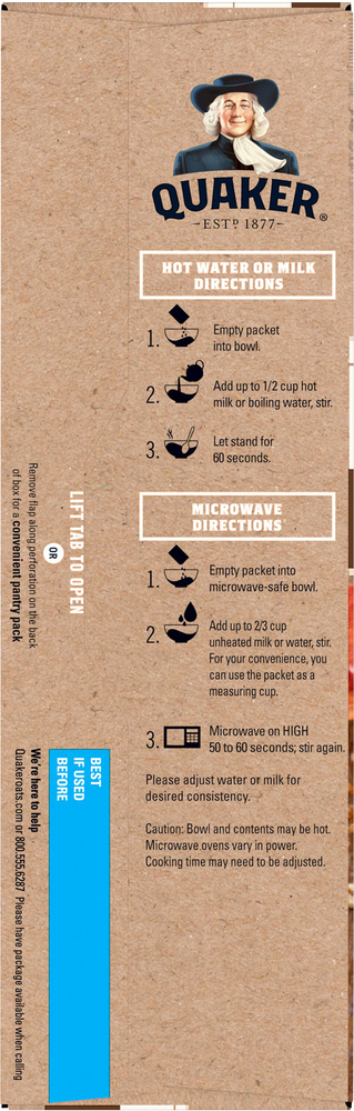 Quaker Instant Oatmeal, High Fiber, Maple & Brown Sugar-Planogram-Left