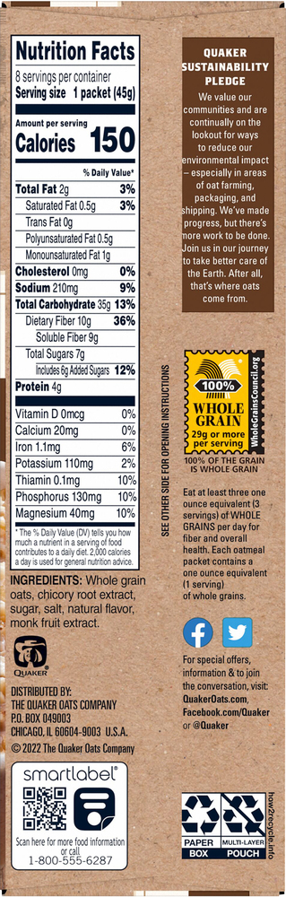 Quaker Instant Oatmeal, High Fiber, Maple & Brown Sugar-Planogram-Right