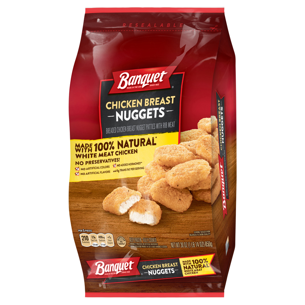 Banquet Nuggets, Chicken Breast-Front-Right-Elevated