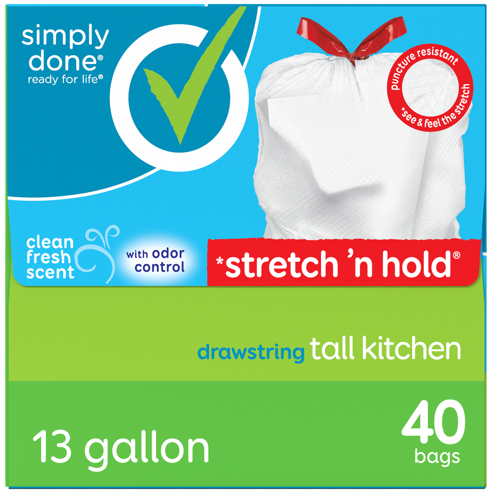 Simply Done Tall Kitchen Bags, Drawstring, Clean Fresh Scent, 13 Gallon ...