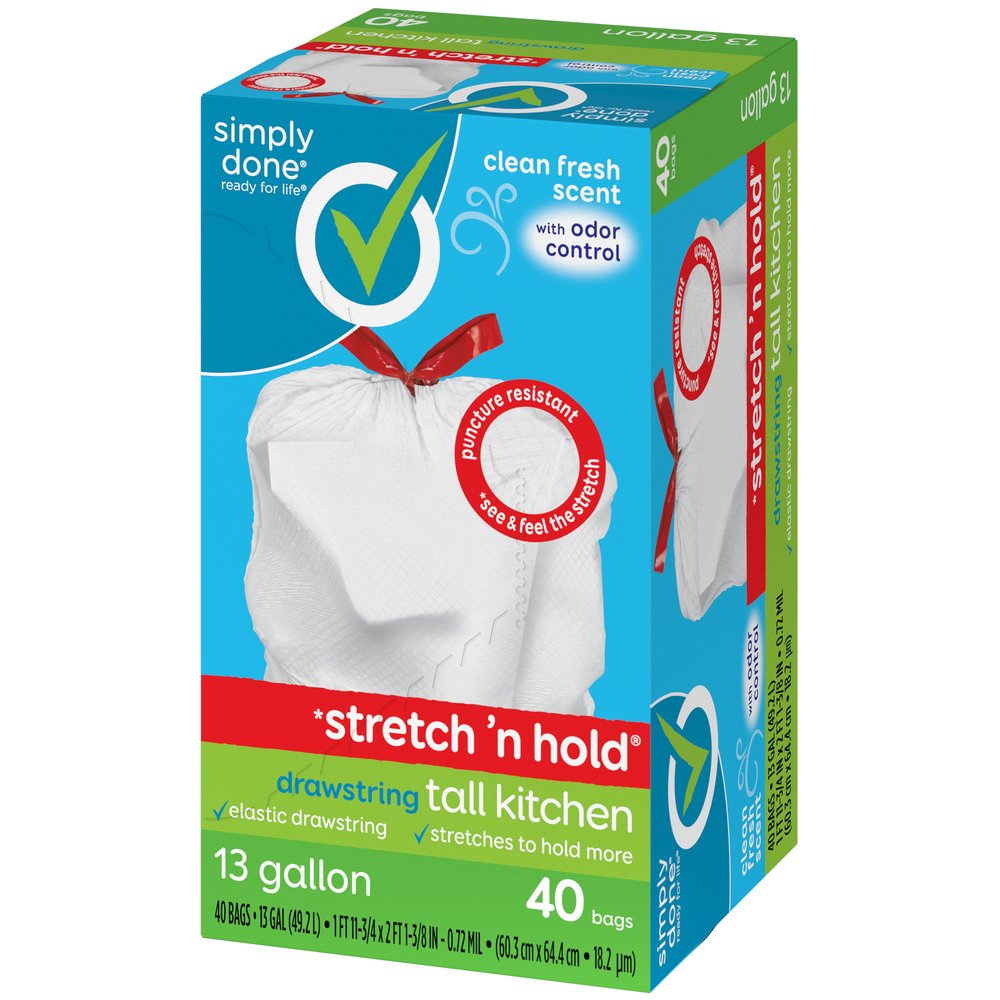 Simply Done Tall Kitchen Bags, Drawstring, Clean Fresh Scent, 13 Gallon ...