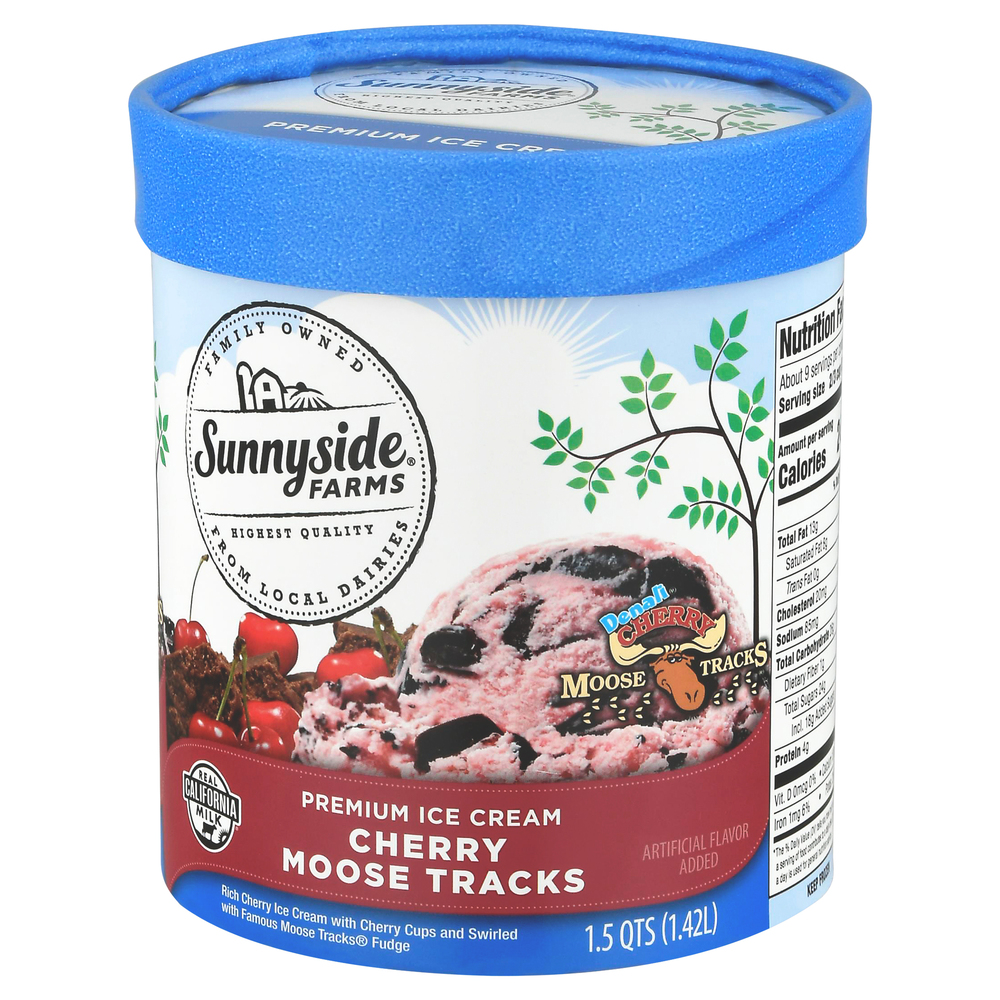 Sunnyside Farms Ice Cream, Cherry Moose Tracks, Premium-Front-Right ...