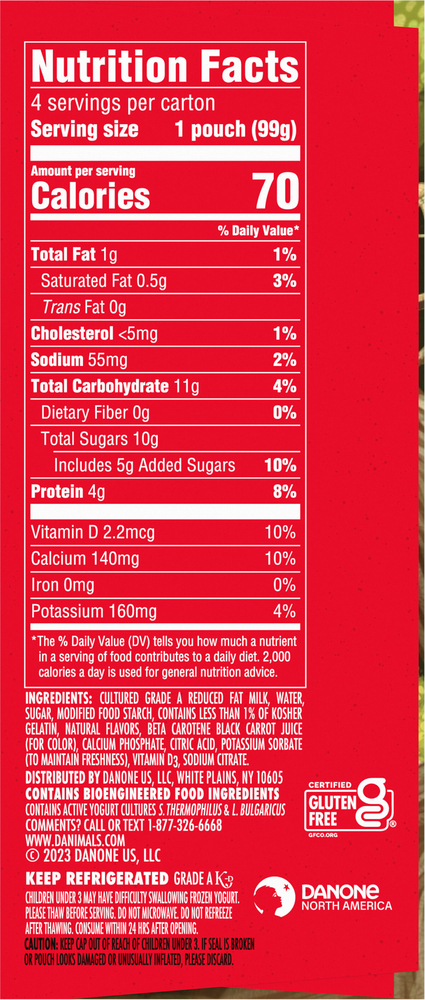 Danimals Yogurt, Lowfat, Strawberry Flavor, Pouches-Planogram-Right