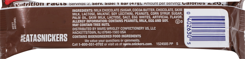 snickers chocolate information