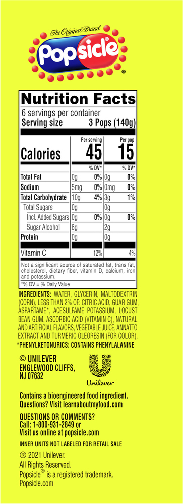 Popsicle Ice Pops, Sugar Free, Tropicals-Planogram-Right