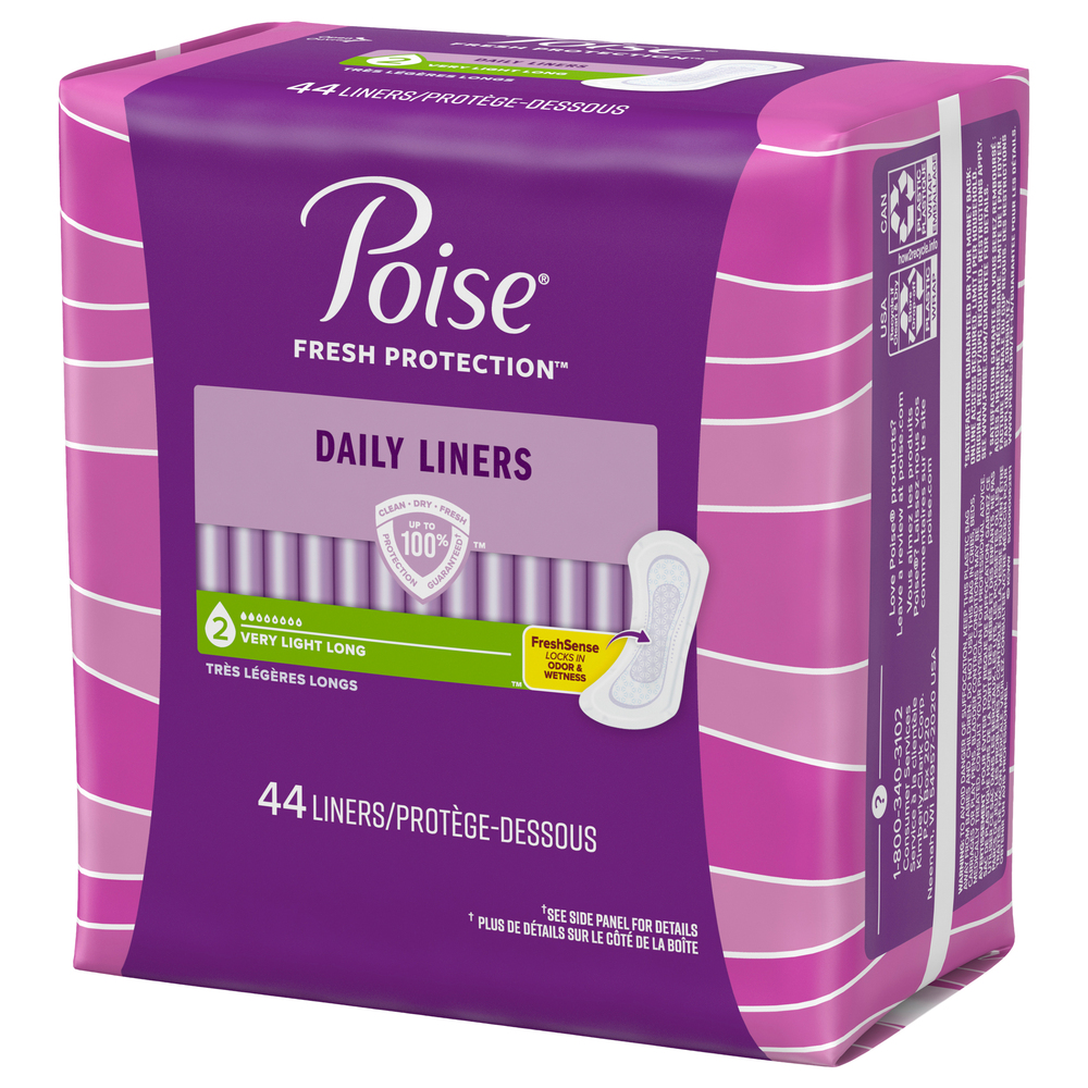 Poise Daily Liners, Very Light, Long-Front-Right-Elevated