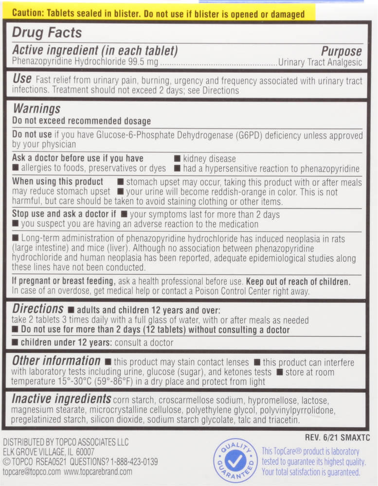 TopCare Health Urinary Pain Relief, Maximum Strength, 99.5 mg, Tablets ...