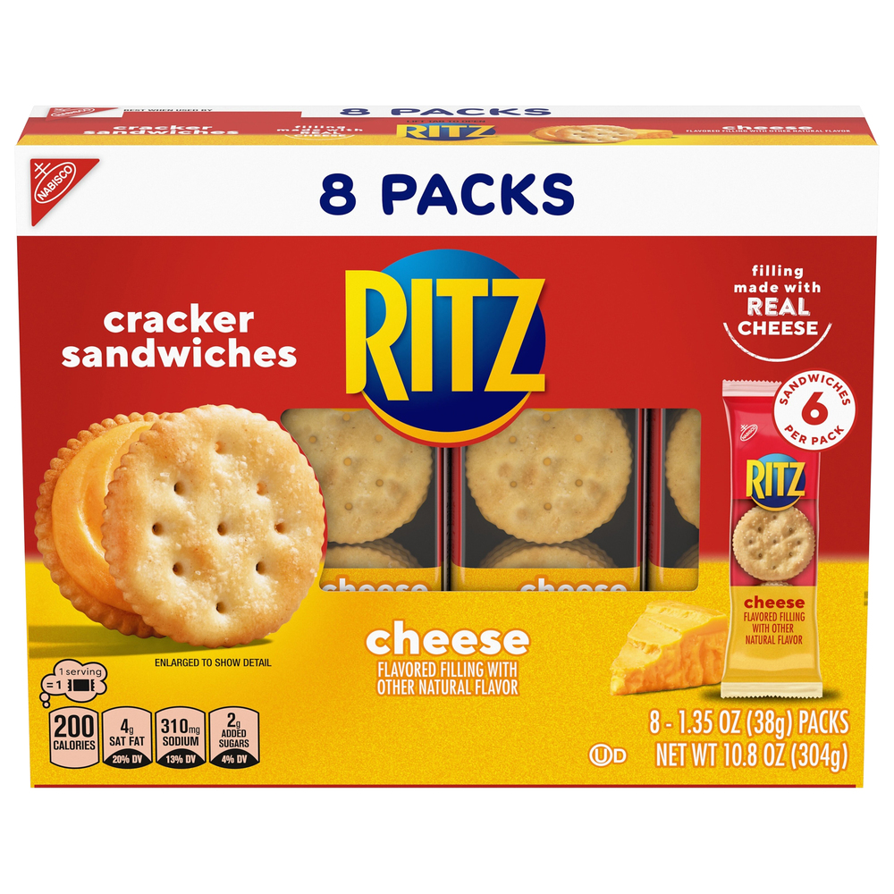 RITZ RITZ Cheese Sandwich Crackers, 8 Snack Packs (6 Crackers Per Pack ...