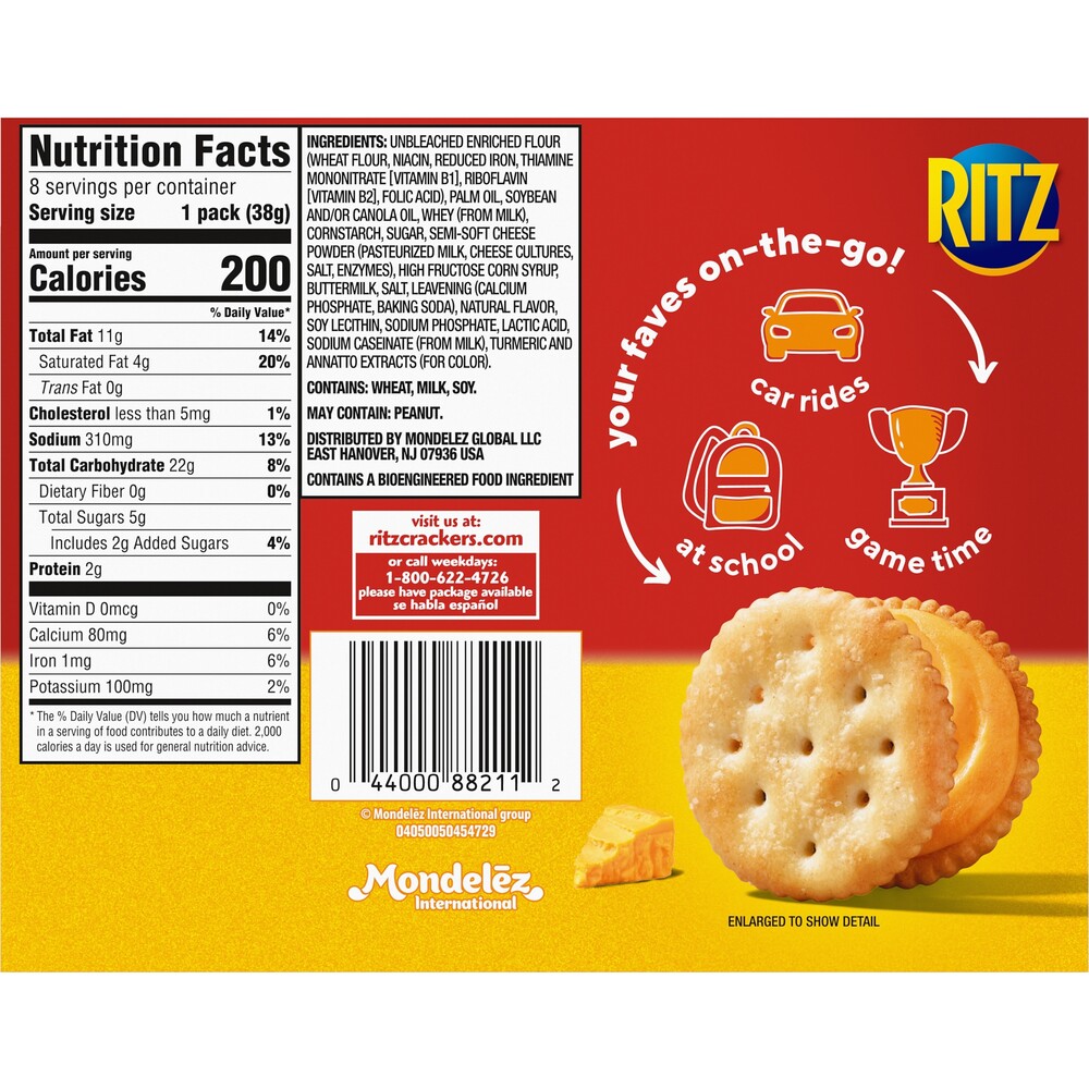 RITZ RITZ Cheese Sandwich Crackers, 8 Snack Packs (6 Crackers Per Pack ...