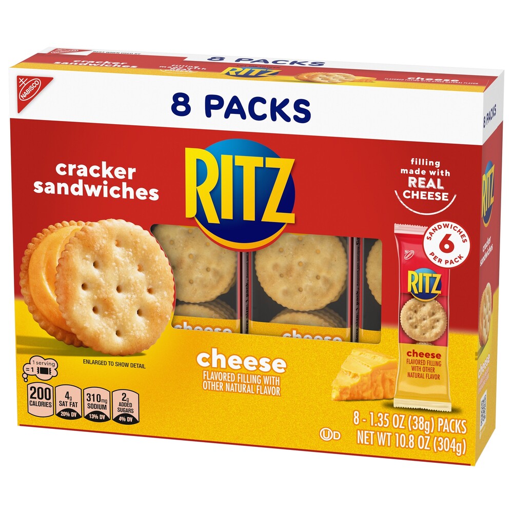 RITZ RITZ Cheese Sandwich Crackers, 8 Snack Packs (6 Crackers Per Pack ...