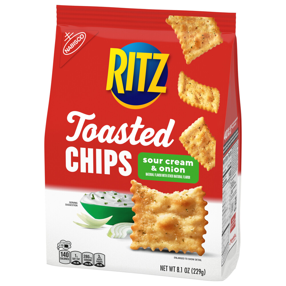RITZ Toasted Chips Sour Cream and Onion Crackers, Party Snacks, 8.1 oz ...