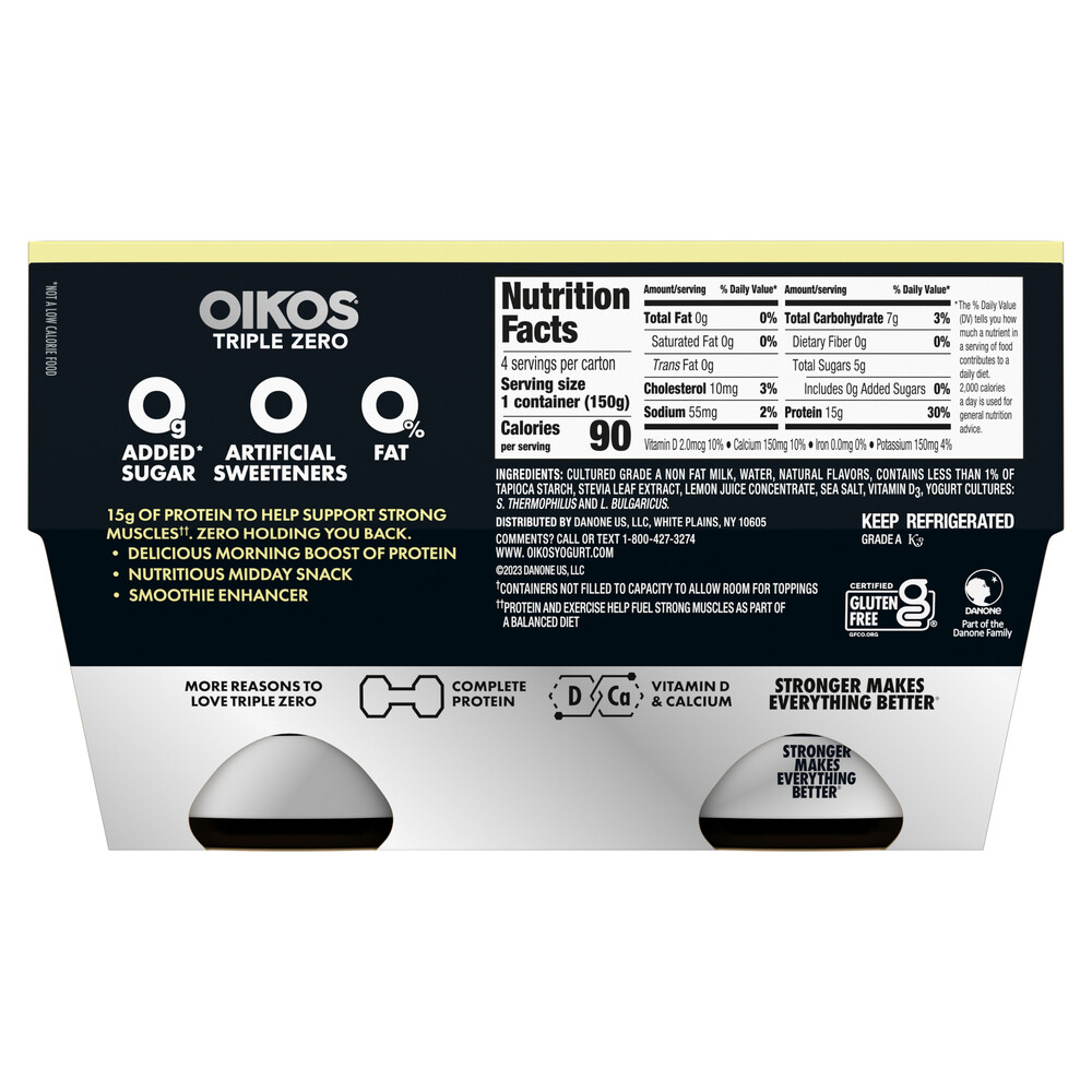 Oikos Triple Zero Triple Zero Yogurt, Vanilla, Blended, Greek, Nonfat ...