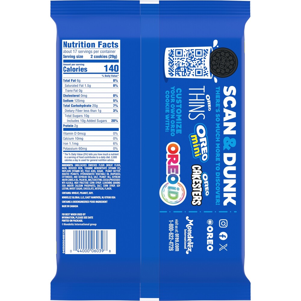 OREO Peanut Butter Creme Chocolate Sandwich Cookies, Family Size ...