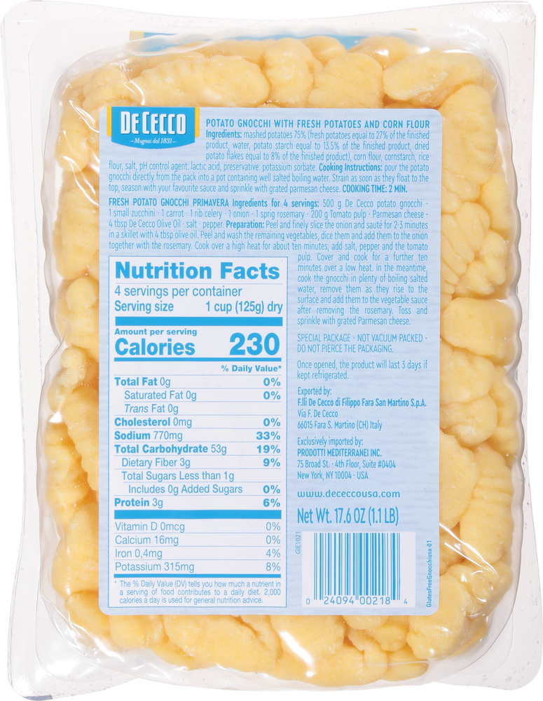 De Cecco Gnocchi, Gluten-Free, Fresh Potato-Planogram-Back