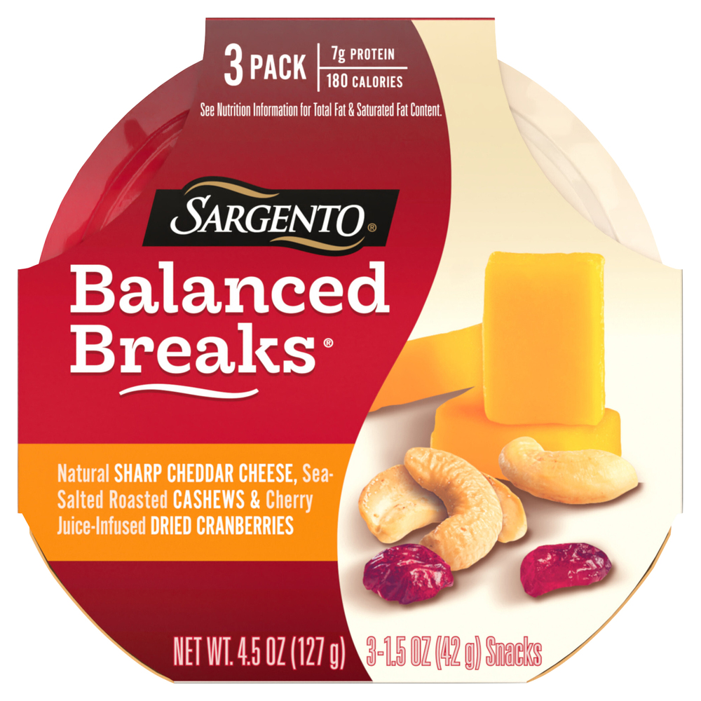 Sargento Balanced Breaks, Sharp Cheddar/Cashews/Cranberries, 3 Pack-Main