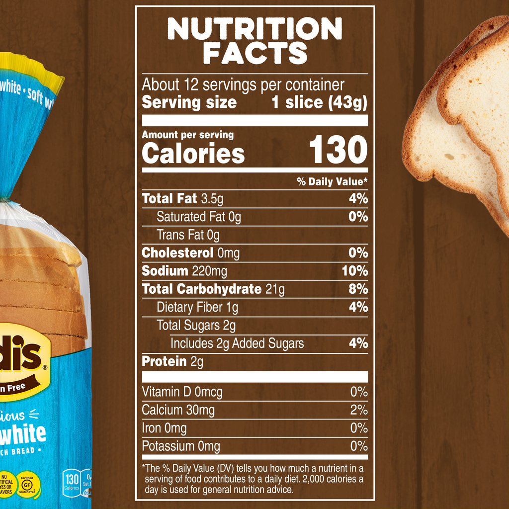 Udi's Sandwich Bread, Gluten Free, Soft White-Nutrition-Facts
