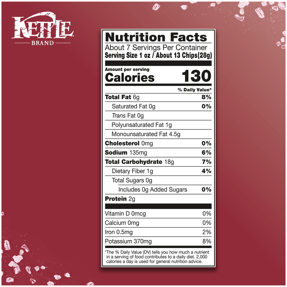 Kettle Brand Potato Chips, Air Fried, Himalayan Salt-Nutrition-Facts