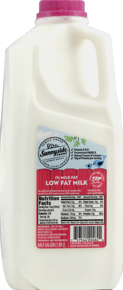 Sunnyside Farms Milk, Lowfat, 1% Milk Fat-Ecom