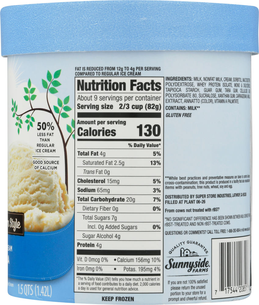 Sunnyside Farms Ice Cream, Light, Vanilla, Creamy Churn Style-Planogram ...