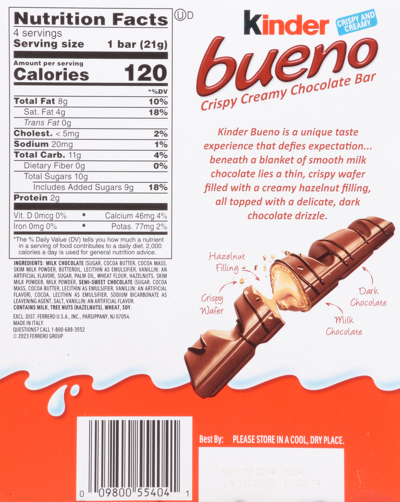 Kinder Bueno Bueno Chocolate Bar, Crispy Creamy-Planogram-Back