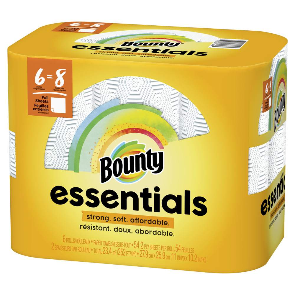 Bounty Essentials Essentials Paper Towels, White, 6 Big Rolls = 8 ...