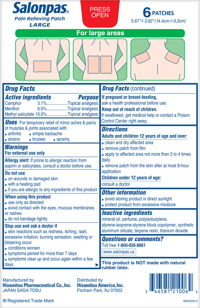 Salonpas Pain Relieving Patch, Large-Planogram-Back
