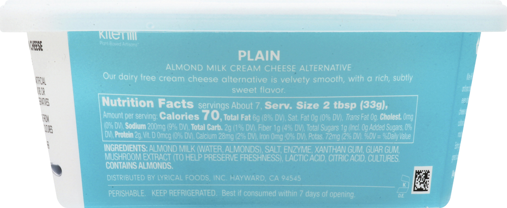 Kite Hill Cream Cheese, Dairy Free, Plain-Planogram-Back