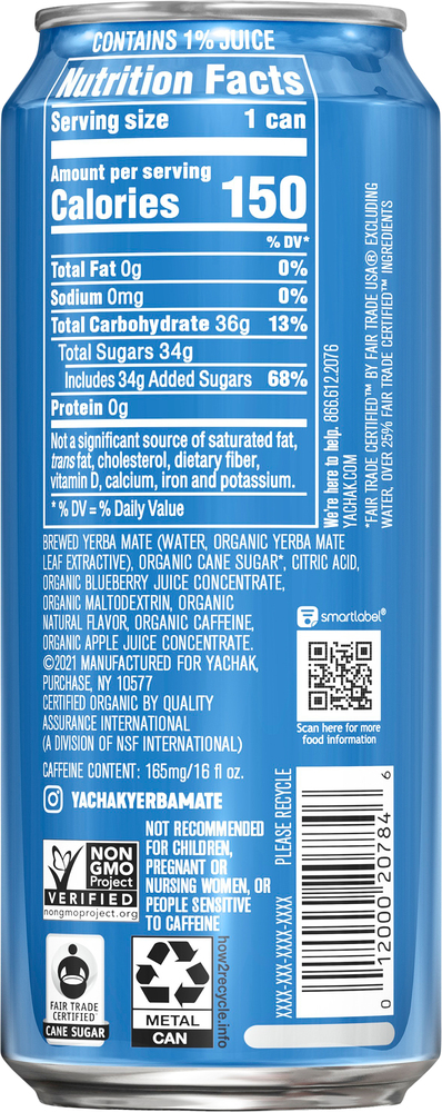 Yachak Energy Drink, Organic, Berry Blue, Yerba Mate-Planogram-Right